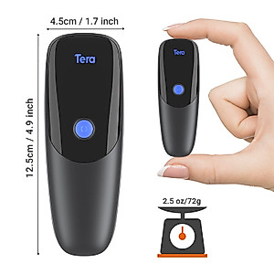 Tera Pro Extreme Performance Wireless 1D 2D QR Barcode Scanner Mini Portable Small 3-in-1 Compatible with Bluetooth & 2.4G Wireless & USB Wired Pocket Handheld Time Stamp Bar Code Reader Model 1300