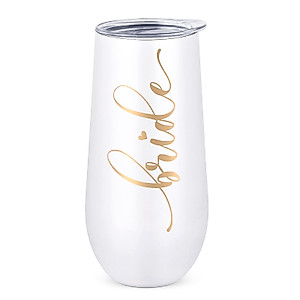 Lifecapido Bride Champagne Flute, 12oz Champagne Tumbler, Wedding Gifts, Engagement Gifts, Bridal Shower Gift, Bachelorette Gifts, Bride to Be Gifts for Bride, Fiancee, Wifey (White)
