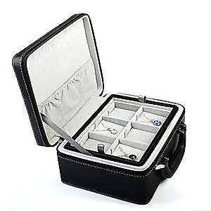 Oirlv Black Leather Travel Jewelry Box Jewelry Storage Case