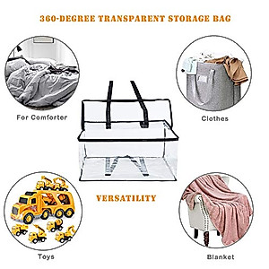 3 Packs Clear Bags for Storage , 20 X 16 X 10 inch, Heavy Duty Vinyl Clothing Storage Bags with Reinforced Handle for Comforter Duvet Blanket Bedding Clothes Toys, PVC Clothes Organizers Storage Bag