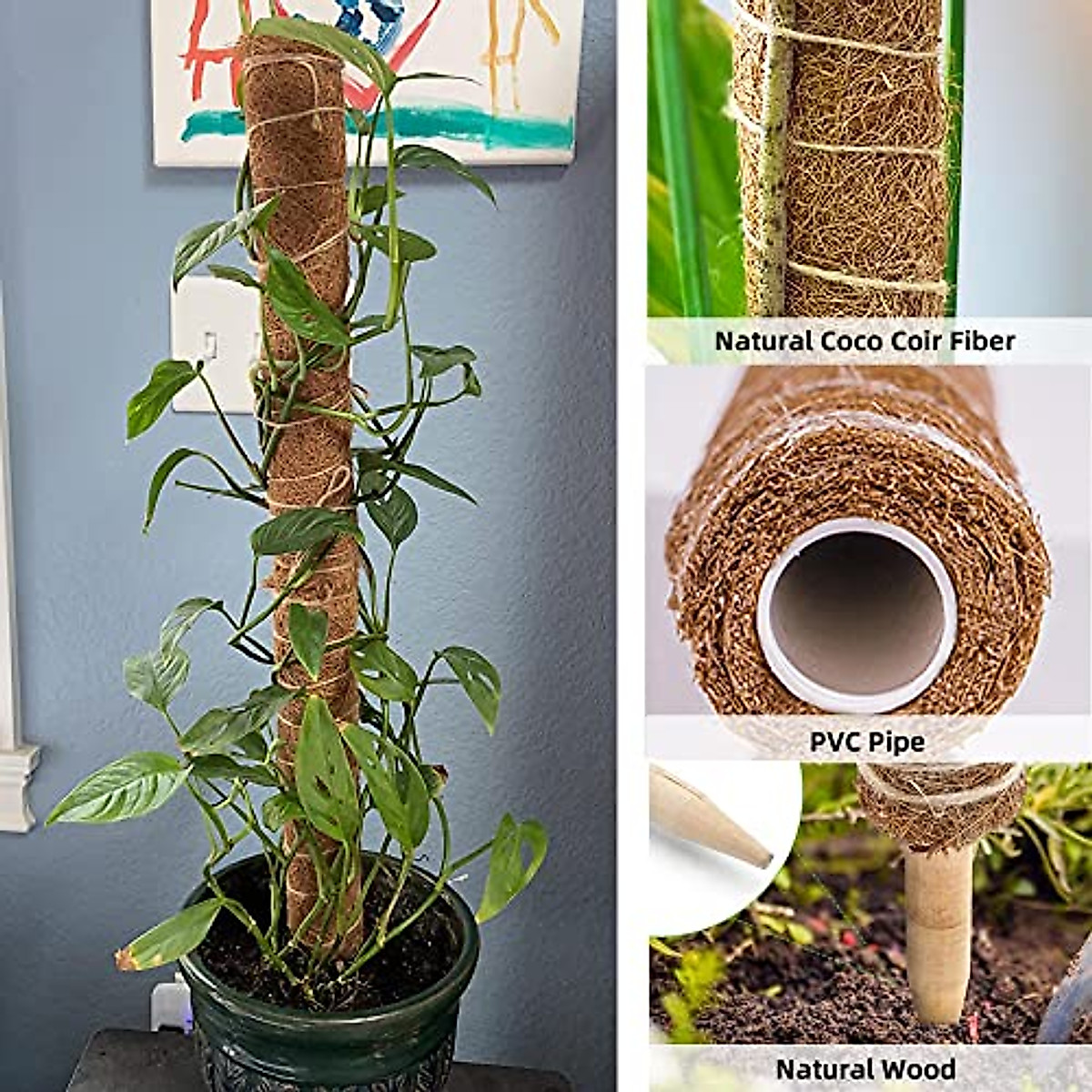 Moss Pole for Plants Monstera, 69 Inch Plant Support Stakes for Indoor Plants, 6 Pcs 15.7Inch Plant Moss Poles for Indoor Potted Climbing Plants Creepers, Plant Sticks Coco Coir Pole