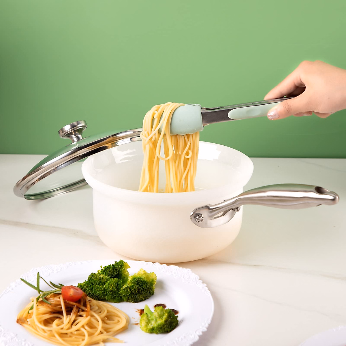 Morejoy Nonstick Saucepan with Lid (2 qt) - Non Toxic, PTFE & PFOA Free - Nonstick Pot Made of Silica Stone - Glass Saucepan - Multipurpose Pots Use for Kitchen or Restaurant, Christmas Gift