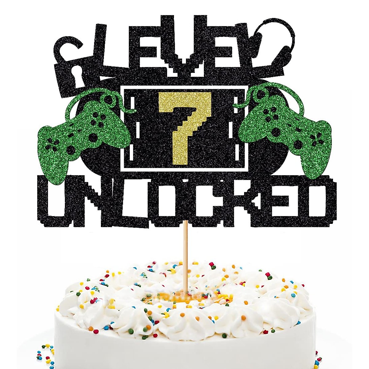 Qerleny Level 7 Unlock Cake Toppers Video Game Cake Toppers Game Console Controllers Gaming Headsets Birthday Cake Toppers (7), Multicolor