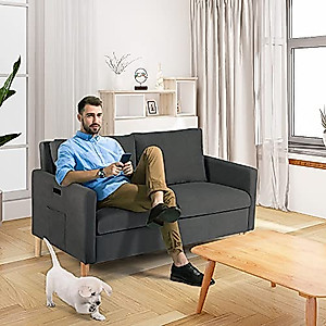 TYBOATLE 55" Modern Fabric Loveseat Sofa with 2 USB Charging Ports, Furniture Suitable for Small Spaces, Living Room, Office, Soft Couch Easy to Install (Dark Grey, Loveseat)