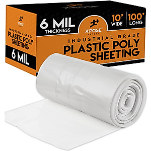 Clear Poly Sheeting - Heavy Duty, 6 Mil Thick Plastic Tarp – Waterproof Vapor and Dust Protective Equipment Cover, Construction and Industrial Use (10' x 100')