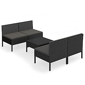 DGZLIIO Outdoor Rattan Patio Conversation Set, Outdoor Furniture, 5 Piece Patio Lounge Set with Cushions Poly Rattan Black Suitable for Garden, Backyard, Balcony, Porch.