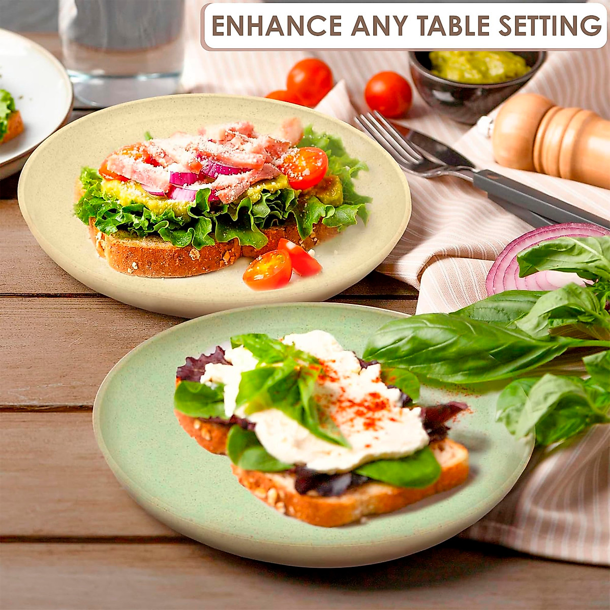 4pcs Wheat Straw Plates Set - Microwave Plate Plastic Plates Reusable Wheat Straw Dinnerware Sets Camping Plates Wheat Plates Microwavable Plates - Unbreakable Plates Microwave Plates for Heating Food