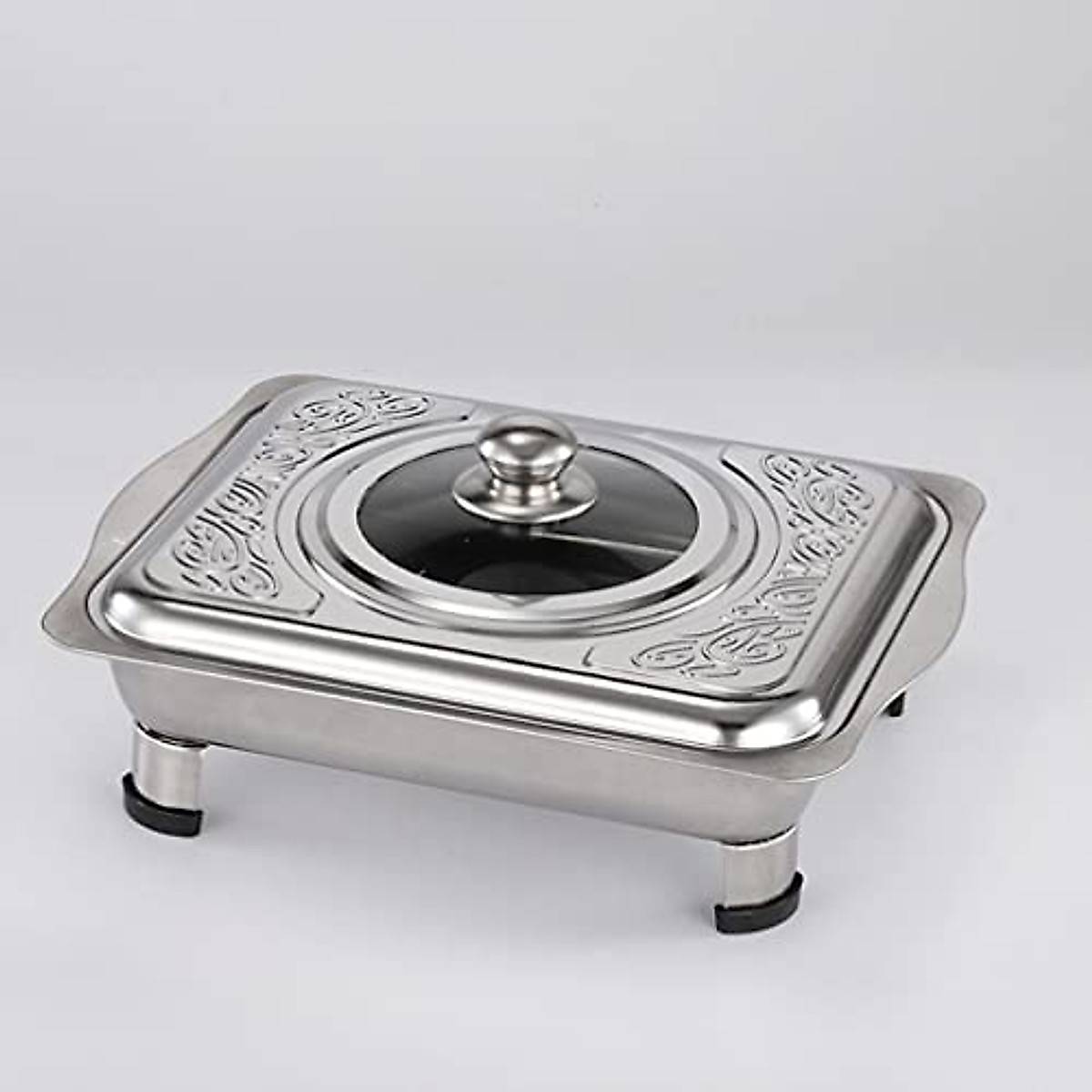 Angoily Dish Tray Chafing Dish Stainless Steel Buffet Pan with Lid Chafer Bowl Rectangular Serving Bowl Canteen Basin with Cover For Weddings Parties Banquets Catering Events Food Warmer