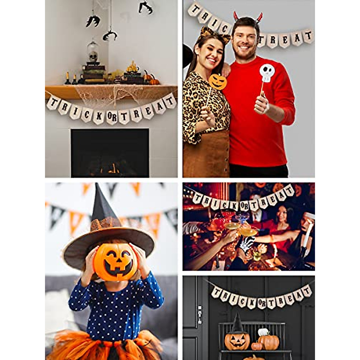 Halloween Banner – Trick or Treat Halloween Burlap Banner Pennant Garland Bunting for Fireplace Mantle Porch Party Decorations by Mandala Crafts