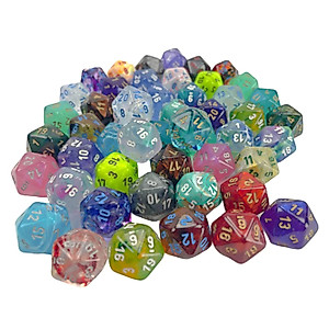 Chessex DND Dice Set-Chessex D&D Dice-16mm Assorted lours Plastic Polyhedral Dice Set-Dungeons and Dragons Dice ludes 50 Dice - D20, Various (CHX29220)