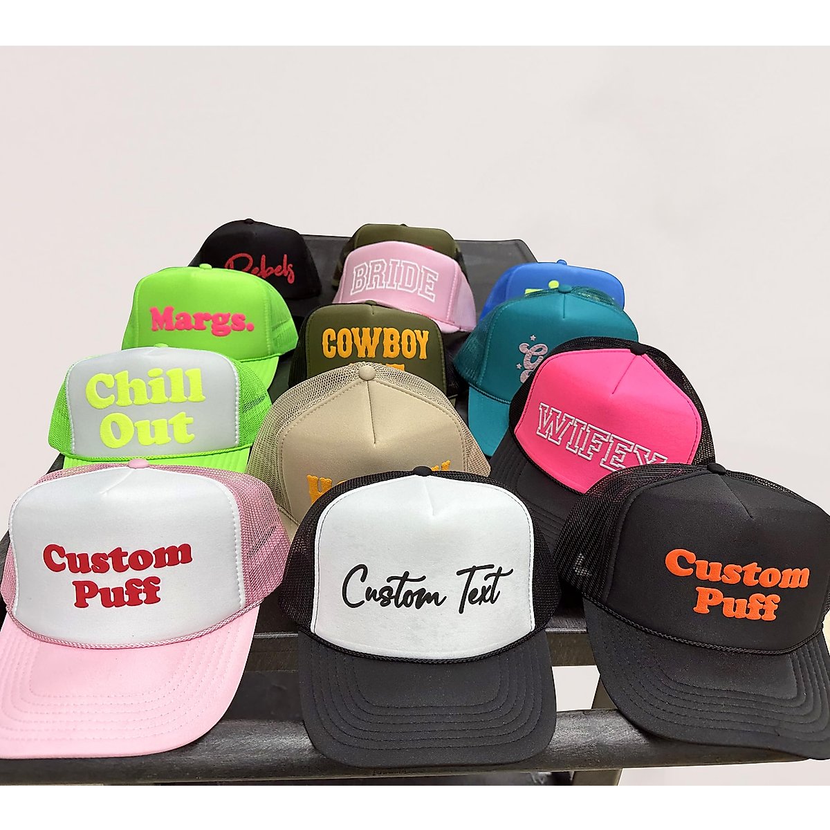Custom Text Puff Print Trucker Hat Add Your Text Hat Personalized Trucker Hat