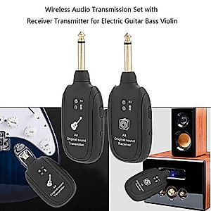 UHF Wireless Guitar System, Acogedor Guitar Transmitter Receiver, Built-in Rechargeable Battery, Wireless Audio Transmission Set for Electric Guitar Bass