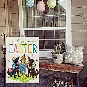 CROWNED BEAUTY Happy Easter Dogs Garden Flag 12x18 Inch Double Sided for Outside Small Burlap Floral Eggs Yard Holiday Decoration CF740-12