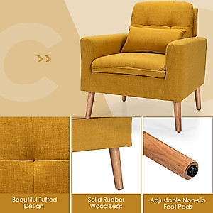 KOMFOTT Tufted Accent Armchair Set of 2, Modern Leisure Chair with Waist Pillow, Comfortable Backrest & Ergonomic Armrest, Breathable Fabric & Soft Sponge, Ideal for Living Room & Office, Yellow