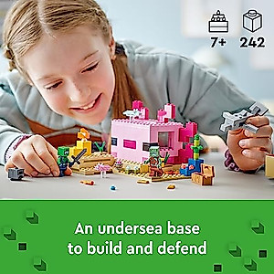 LEGO Minecraft The Axolotl House 21247 Building Toy Set, Creative Adventures at a Colorful Underwater Base, Includes a Diver Explorer, Dolphin, Drowned and More, Minecraft Toy for 7 Year Old Kids