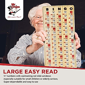 MR CHIPS Jam-Proof Finger Tip Master Bingo Card with Sliding Windows - Large Cardboard Bingo Calling Card - Tan Style