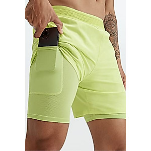 Fabletics Men's The Fundamental Short (Lined), Workout, Running, Training, Gym, Yoga, Ultra Lightweight, Athletic, 7" Inseam, M, Faded Lime