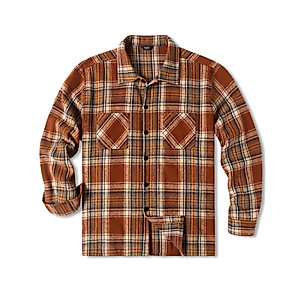 COOFANDY Men's Brown Flannels Plaid Shirts Regular Fit Long Sleeve Button Down Shacket Vintage Western Shirts