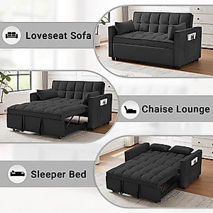 Rovibek 3 in 1 Sleeper Sofa Bed, Pull Out Couch, Convertible Futon Loveseat with krest, Dinotefuran Living Room Chaise Lounr Home Apartment Office, Black