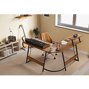 CubiCubi L Shaped Desk, Computer Corner Gaming Desk with Large Monitor Stand, 51.2" Home Office Writing Table, Workstation with Storage Drawer, Space-Saving, Walnut