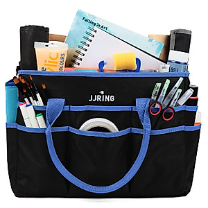 JJRING Large Multi-Functional Carrying Bag, 600D Nylon Artist Tote Bag with 16 Pockets Caddy for Art, Craft, Sewing, Make-up or School, Medical, Office Supplies Organizer, Blue