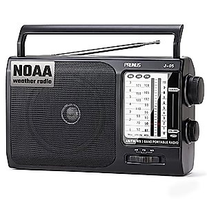 NOAA Weather AM FM Portable Radio with Best Reception, Transistor Radio, Battery Operated Radio by 3X D Cell Batteries or AC Power for Household & Outdoor, Plug in Wall by PRUNUS