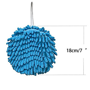 iMaylex 3 Pack Chenille Fuzzy Ball Hand Towels, Quick Dry and High Absorbent Microfiber Hand Towels with Hanging Loops for Kitchen Bathroom, 7" x 7", White & Blue & Grey