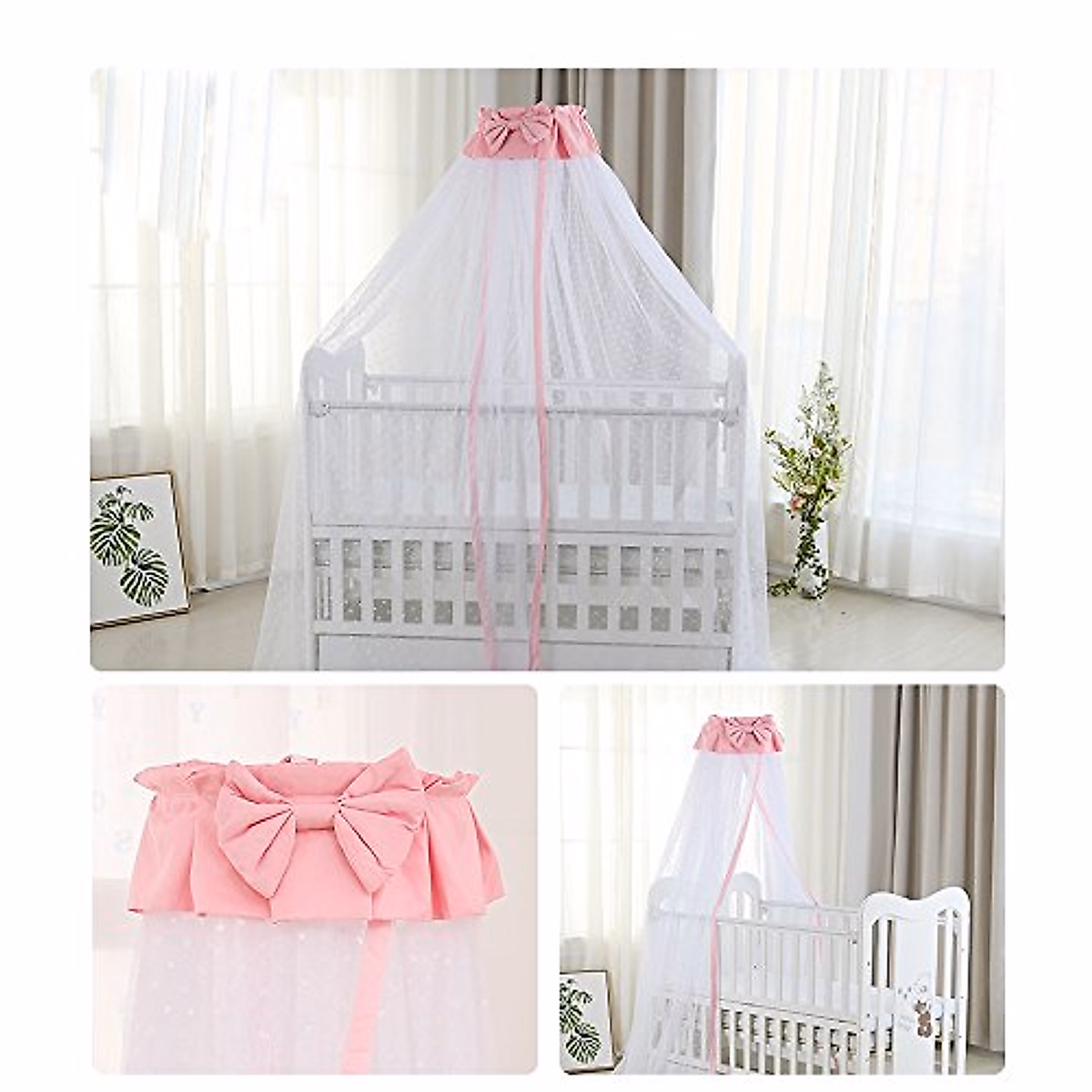 CdyBox Breathable Crib Netting Bed Curtains Canopy for Kids Mosquito Net Bedroom Decor (Pink, Mosquito net)