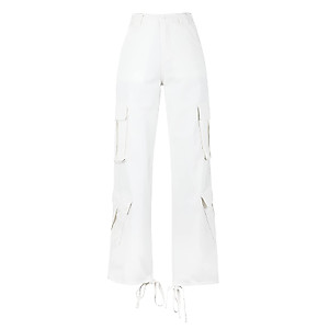 High Waisted Cargo Jeans for Women Straight Wide Leg Y2k Streetwear Cargo Pants Baggy Boyfriend Denim Pants with Pockets Beige White