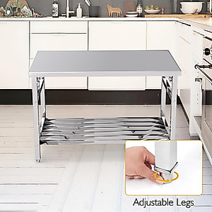 Stainless Steel Prep Table 48 x 24 Inch, NSF Commercial Heavy Duty Stainless Steel Folding Work Table with Undershelf, Stainless Steel Kitchen Island, Laundry Folding Table, Outdoor Cooking Table