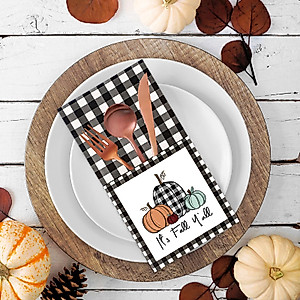 Whaline 36Pcs Fall Thanksgiving Utensil Cutlery Holders Buffalo Plaids Pumpkin Knife Forks Silverware Paper Pouch Bags Autumn Harvest Cutlery Wraps Tableware Holder for Dinner Table Setting Decor