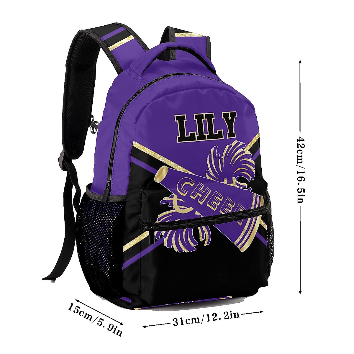 BigBigift Personalized Cheer Blue Black Cheerleaders Multifuction Backpack with Name Text for Women Men Gift, 12.2(L)x5.9(W)x16.5(H)inch