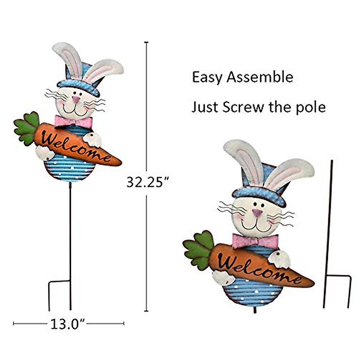 32.25" H Easter Decoration Outdoor Metal Bunny Decorative Garden Stakes for Easter Decor, Rabbit with Carrot Welcome Yard Signs for Spring Outside Garden Lawn Backyard Decoration
