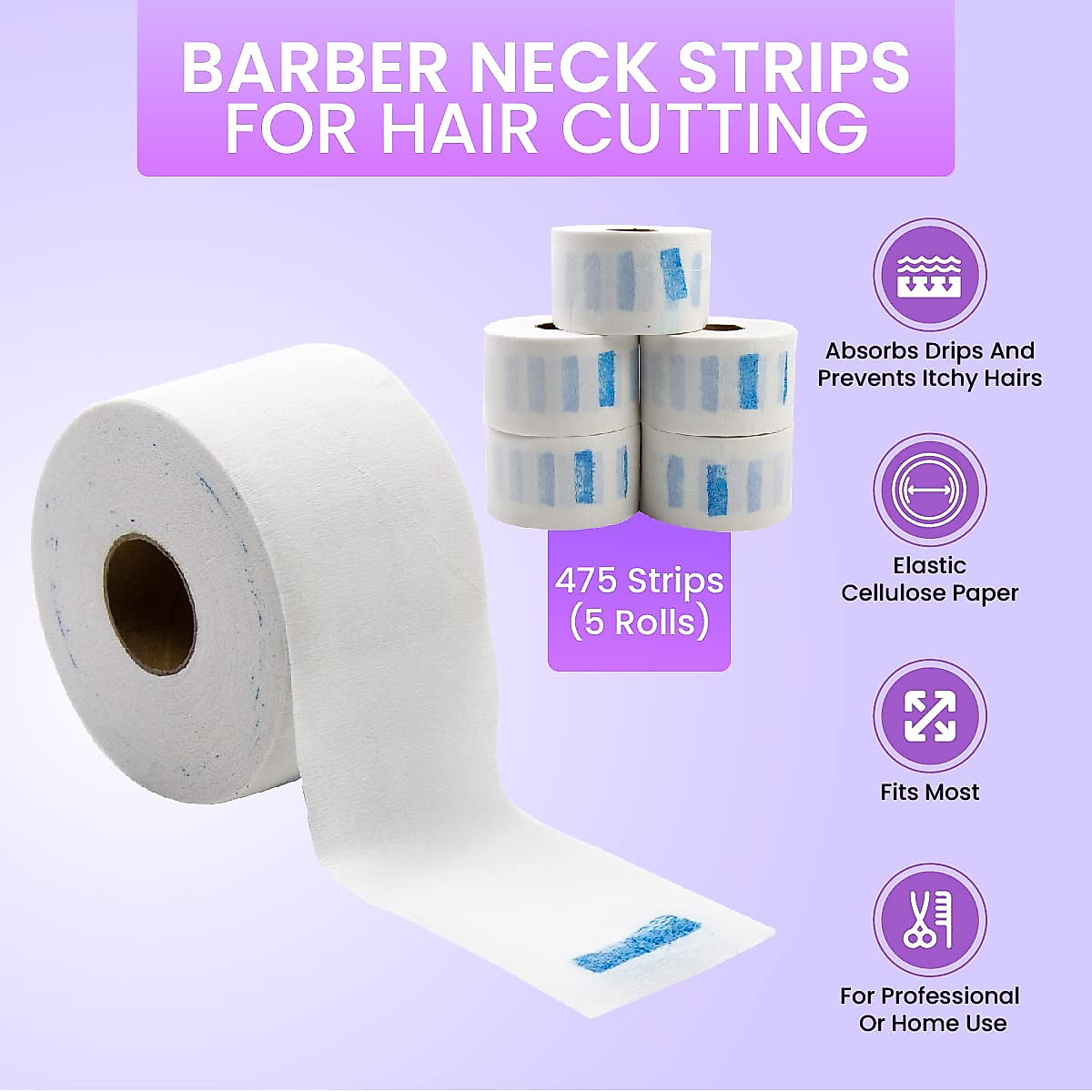Barber Neck Strips for Hair Cutting - 475 Strips (5 Rolls) - Barber Accessories - Barber Neck Strip - Neck Strips Barber Supplies - Neck Paper for Barber (White)