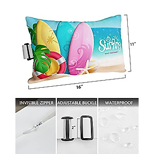 Recliner Head Pillow Ledge Loungers Chair Pillows with Insert Summer Beach Surfboard Aqua Wood Grain Lumbar Pillow with Adjustable Strap Outdoor Waterproof Patio Pillows for Beach Pool Chair, 2 PCS