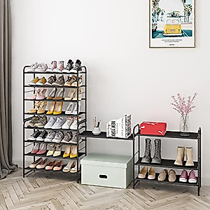 Simple Trending 4-Tier Stackable Shoe Rack, Expandable & Adjustable Fabric Shoe Shelf Storage Organizer, Black