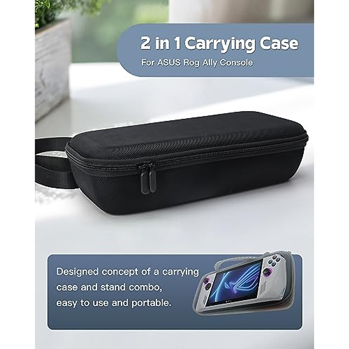 Wiilkac Carrying Case for ASUS ROG Ally, Protective Hard Shell Travel Case Built-in Foldable Stand & Charger Storage Impact-Resistant for Steam Deck Console Accessories