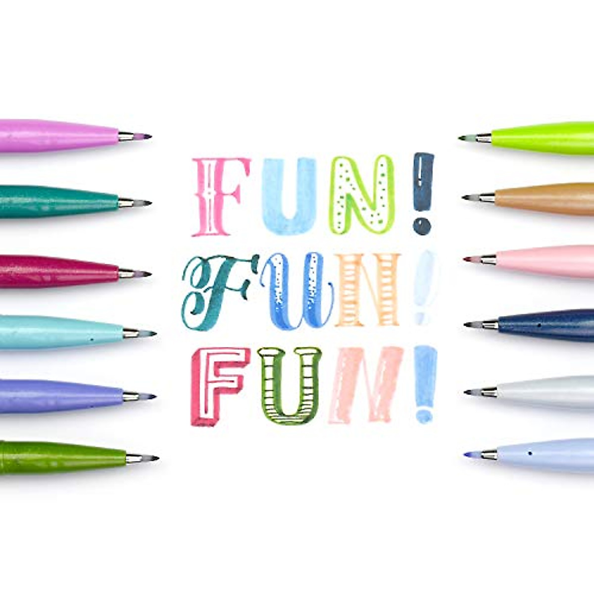 Pentel Arts Sign Pen Brush Tip, Assorted Colors, 12 Pack Box (SES15C2PC12)