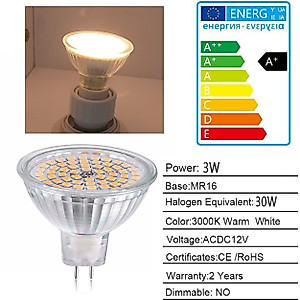 MR16 LED Light Bulbs(4 Pack)-380lm 60LEDs 2835 SMD 3W AC/DC 12V 3000K Warm White,30W Halogen Bulb Equivalent,GU5.3 Bi-Pin Base,Not Dimmable, for Landscape,Recessed Spotlight,Track Lightin
