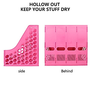 SAYEEC Magazine File Holder, Plastic Desk Organizer File Folder Holder for Desk with 4 Vertical Compartments, Sturdy Desktop Binder Organizer Home Accessories Storage for Office Organization (Pink)