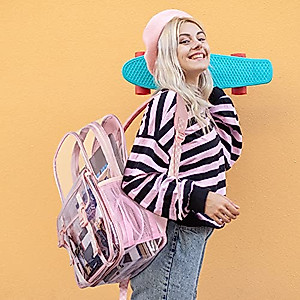 mommore Clear Backpack Heavy Duty Thick PVC Clear Bookbags for School Large Transparent Backpack with Lockable Zippers