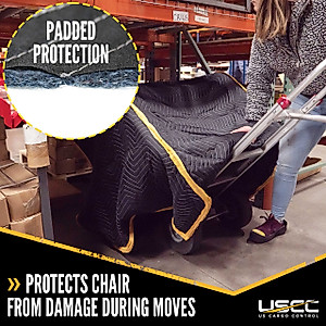 US Cargo Control Heavy Duty Quilted Cover for Chair/Recliner - Black/Yellow Furniture Pad for Moving and Storage - 39 Inches x 46 Inches - Cotton/Polyester Blend - 9 Pounds - Washable, Reusable
