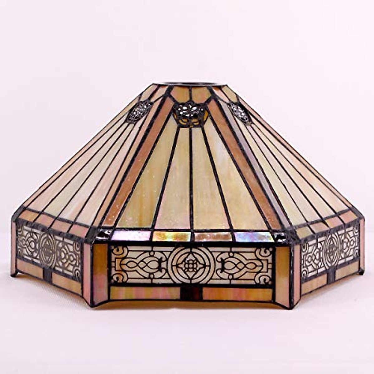 WERFACTORY Tiffany Lamp Shade Replacement 12X10X6 Inch Yellow Hexagon Stained Glass Mission Lampshade Only 1-5/8-Inch Fitter Opening for Arched Floor Lamp-Torchiere Lamp-Pendant Light S011 Series