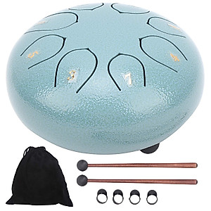 Steel Tongue Drum, 6 Inches 8 Notes Percussion Instrument Alloy Steel Material 8-Tone Natural Range Manual Cutting Steel Tongue Drum Kit With Drum Bag, Drumstick, Finger Cot and Music Book