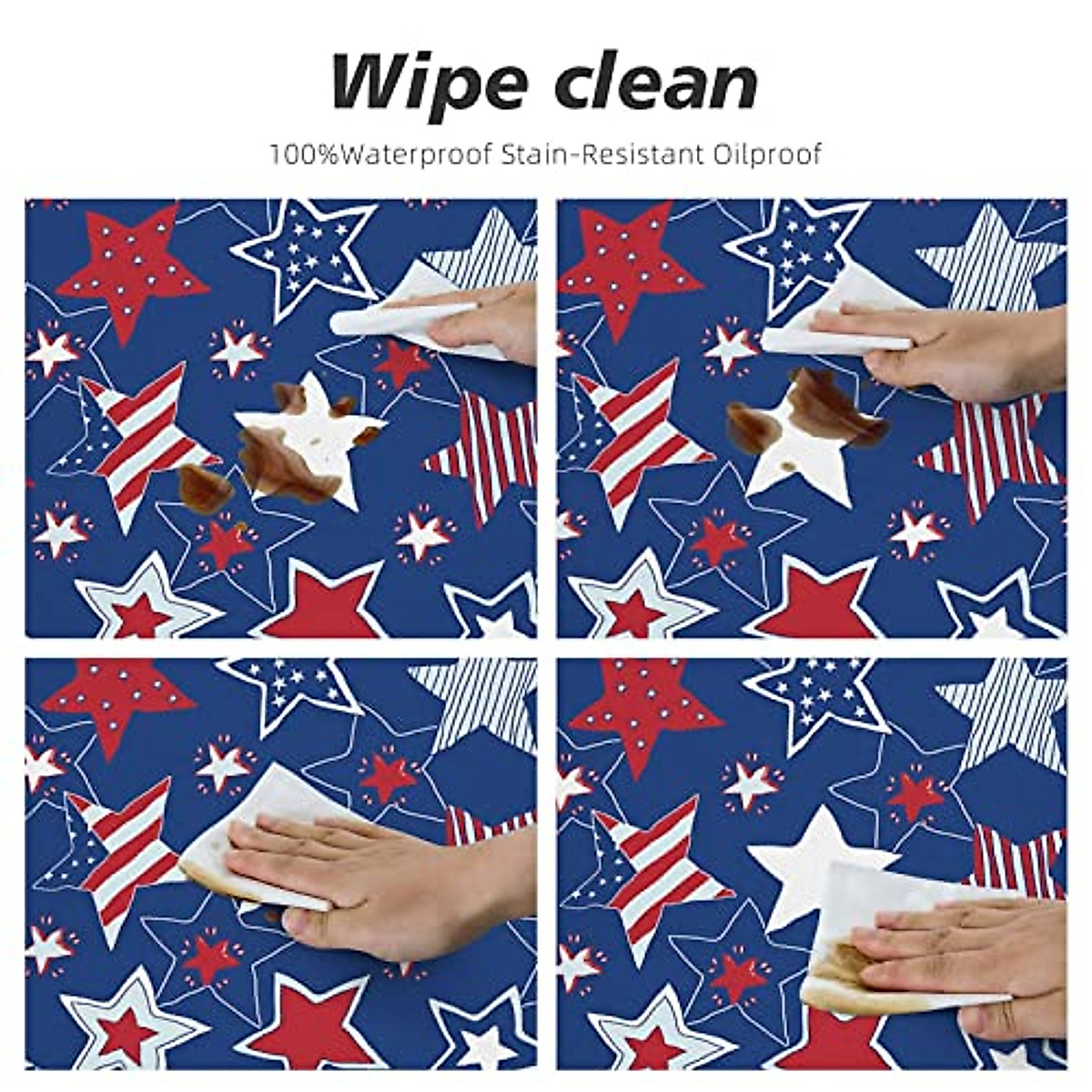 Round Tablecloth Patriotic American Stars Fitted Elastic Waterproof Wipeable Table Cloth Cover Decorations Table Pad Cover for lndoor Outdoor-Small