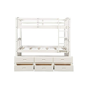 Harper&Bright Designs Twin Over Twin Bunk Bed with Safety Rail, Ladder, White Twin Trundle Bed with 3 Drawers for Kids, Teens Bedroom, Guest Room Furniture