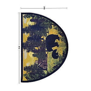 Cozy Floor Mats Hearth Rug for Fireplace, Bear & Cub, Non Slip Kitchen Mat, Green Black Gold Cream, Half Circle, Fire Resistant, Nature, Half Round, Heat Resistant, Cabin Rug (26"x 39")