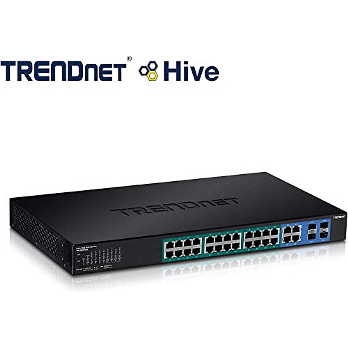 TRENDnet 28-Port Web Smart PoE+ Switch, 24 x Gigabit PoE+ Ports, 4 x Shared Gigabit Ports (RJ-45 or SFP), VLAN, QoS, LACP, IPv6 Support, 370W PoE Power Budget, Lifetime Protection, TPE-5028WS
