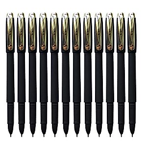 Kihamp Pens,Black lnk Pens Kits,Gel Pens,Office Pen, Black,1.0mm 12-Count (Bold Point, Golden)