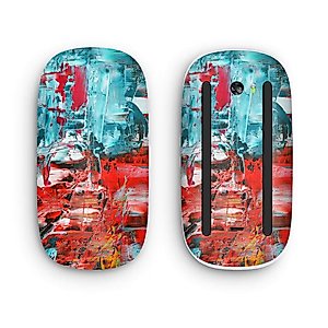 Design Skinz Red and Blue Abstract Oil Painting Vinyl Decal Compatible with The Apple Magic Mouse 2 (Wireless, Rechargable) with Multi-Touch Surface